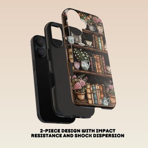 Floral Bookshelf Phone Case – Vintage Book Aesthetic, Protective Cover ...