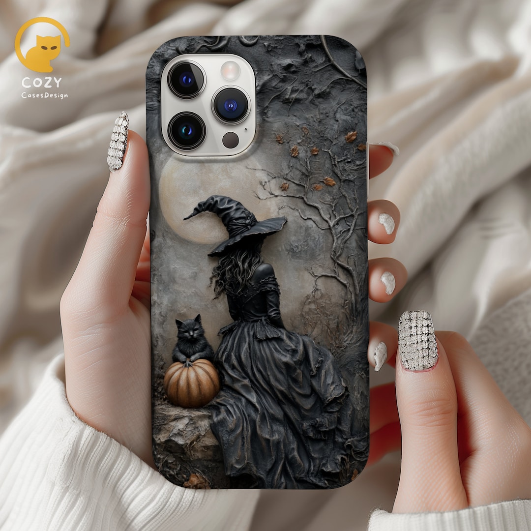 Gothic Witch Phone Case: Dark Fantasy Black Cat & Pumpkin Cover - Etsy