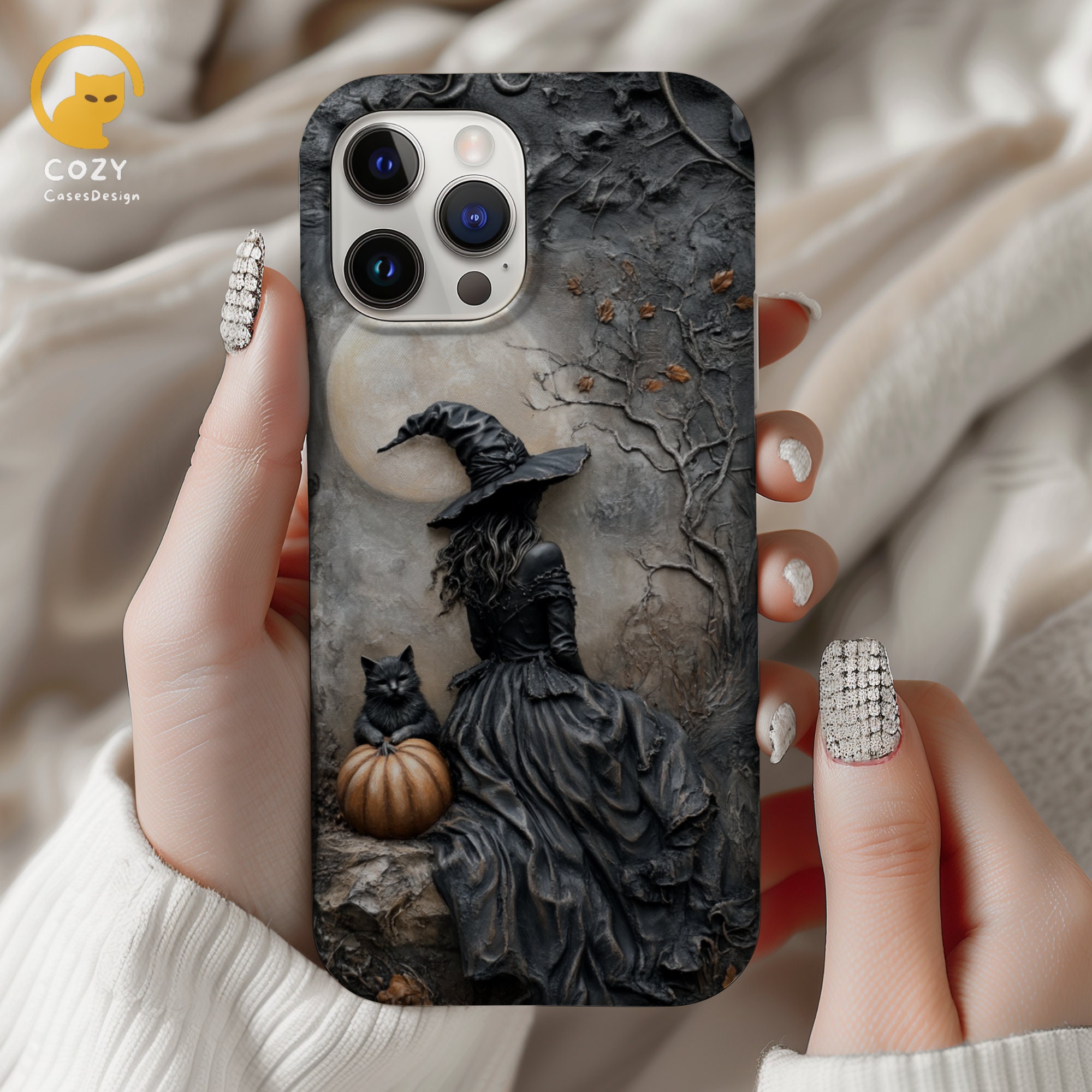 Gothic Witch Phone Case: Dark Fantasy Black Cat & Pumpkin Cover - Etsy