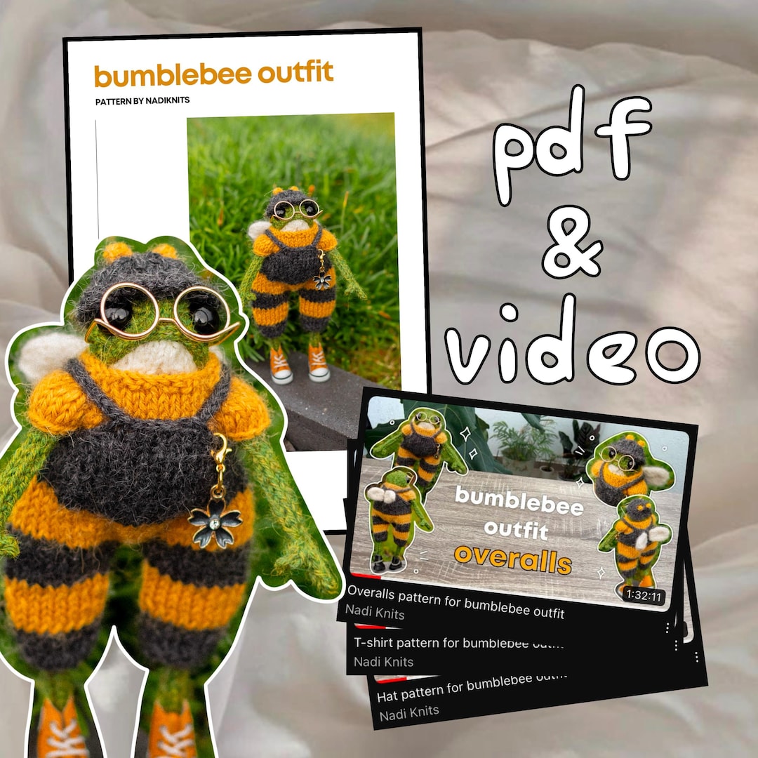 Bumblebee Outfit Knitting Pattern for Knitted Frog, Clothes PDF Pattern ...