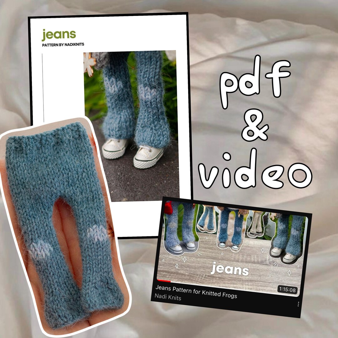Frog Jeans Knitting Pattern, Knitted Wardrobe for Little Frog, PDF for ...