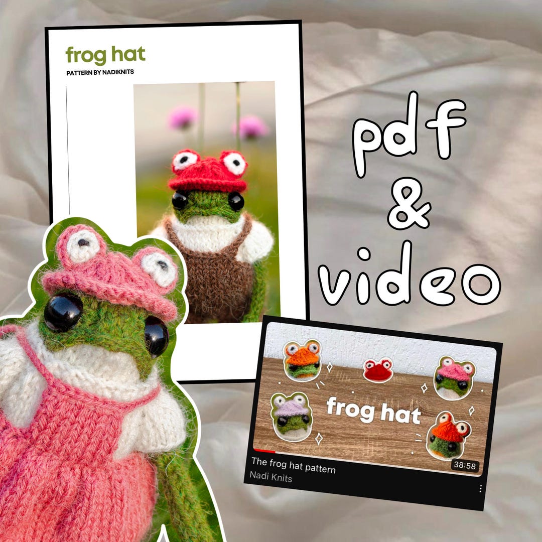 Frog Hat With Eyes for Knitted Frog, PDF Knitting Pattern for 5.3-inch ...