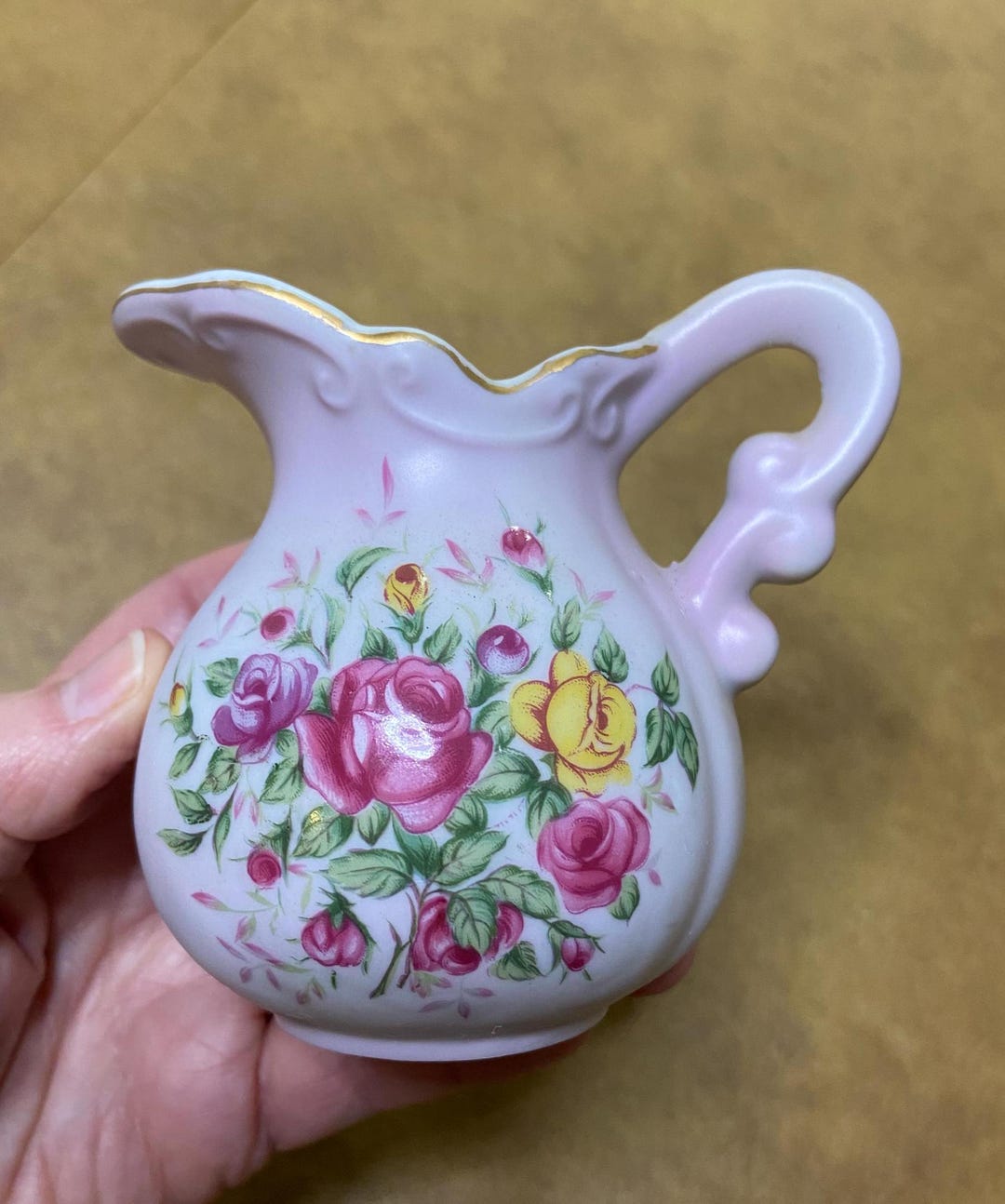 Lefton China Mini Pitcher; Pink-lavender With Hand Painted Roses, Gold ...