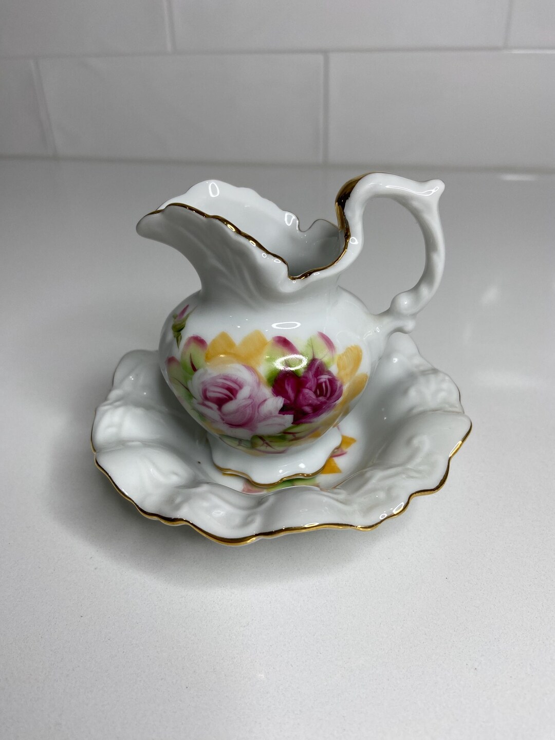Mini Pitcher and Basin; Lefton China; Handpainted Roses; Vintage - Etsy