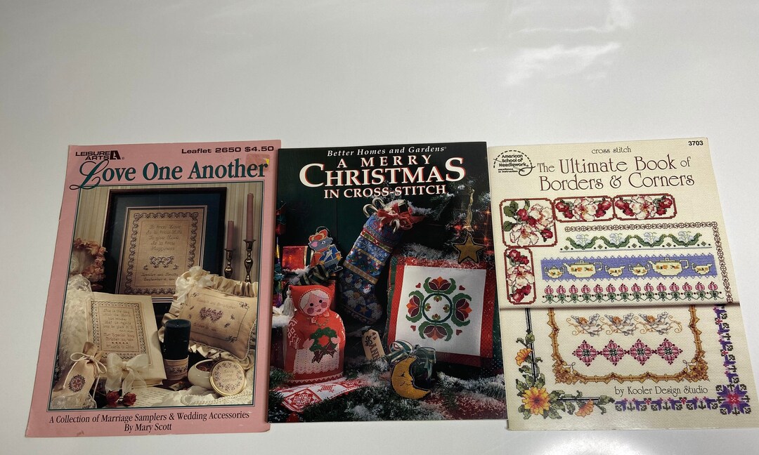 Three Vintage Cross Stitch Pattern Books: Love One Another; A Merry ...