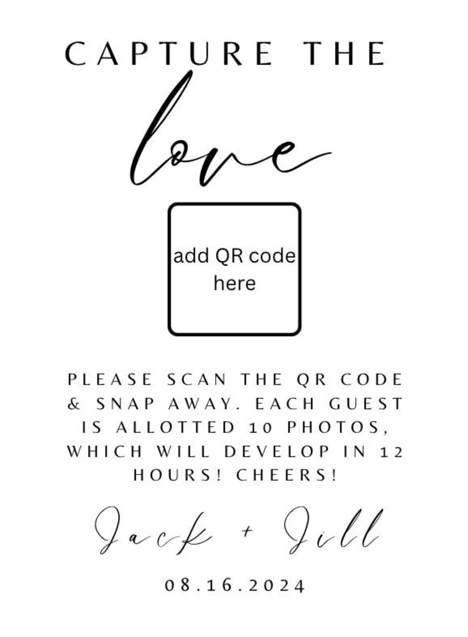 QR Code Wedding Photo Sharing Sign: Modern Calligraphy, Editable ...