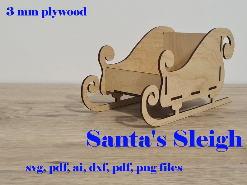 Santa's Sleigh Decoration Svg, Pdf, Ai, Dxf, Png Laser Cut Files for ...