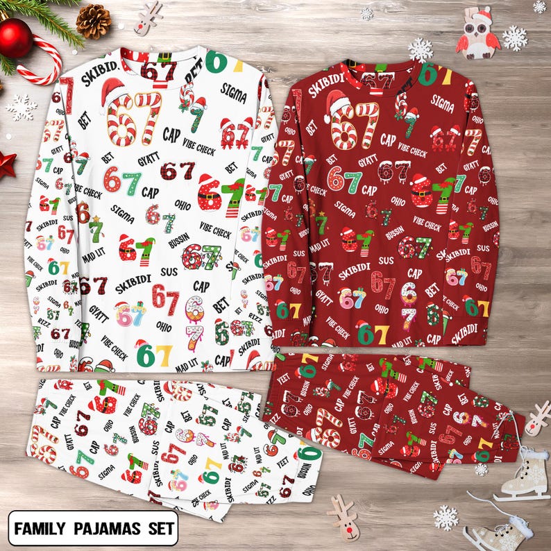 Bruh Six Seven 67 Christmas Pajamas Set, 67 Meme Gen Z Pjs, 67 Trendy ...