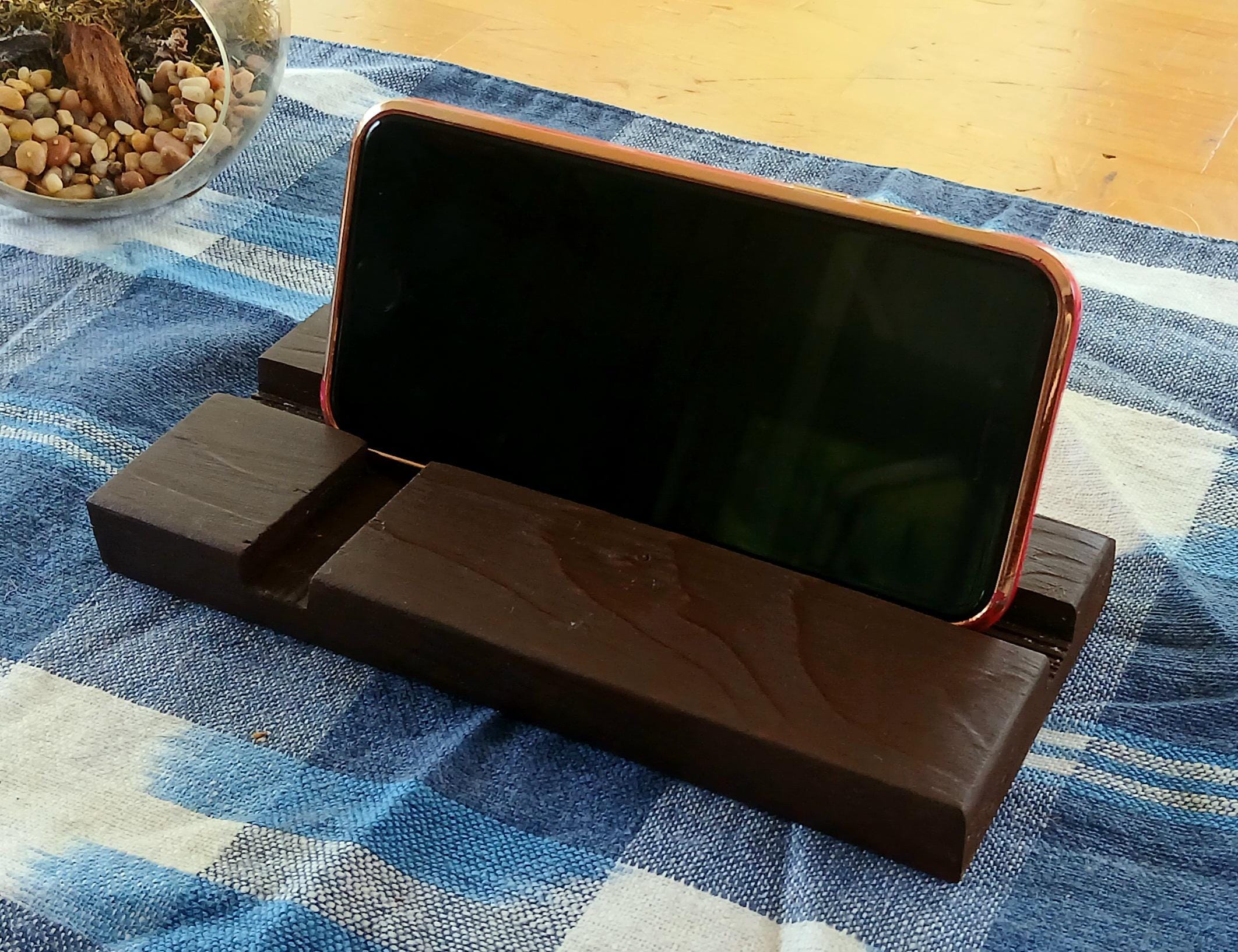 Handcrafted Wooden Phone Holder | Wooden iPhone and Phone Stand | Dark ...