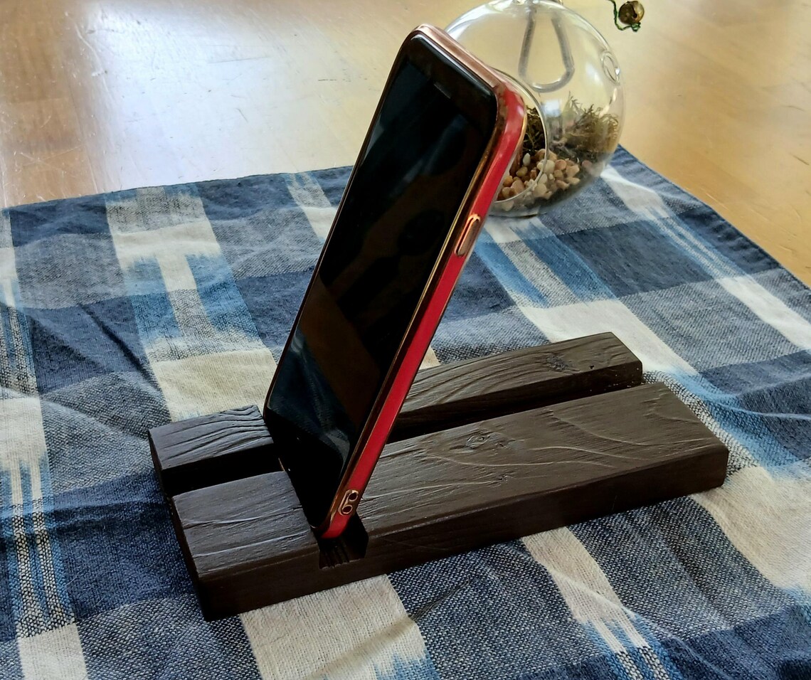 Handcrafted Wooden Phone Holder | Wooden iPhone and Phone Stand | Dark ...