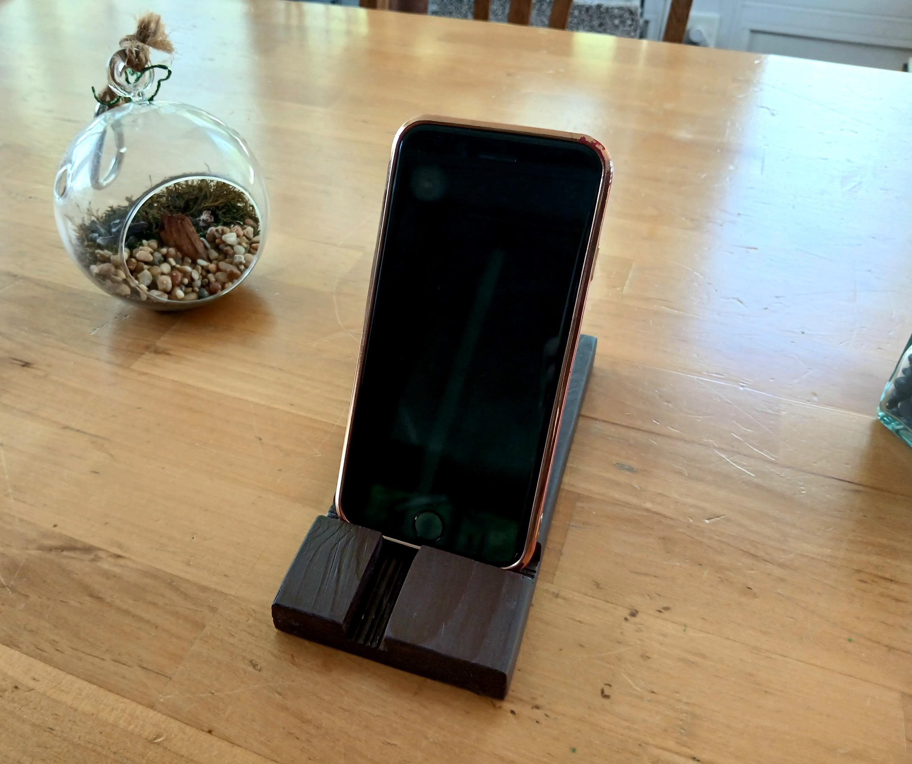 Handcrafted Wooden Phone Holder | Wooden iPhone and Phone Stand | Dark ...