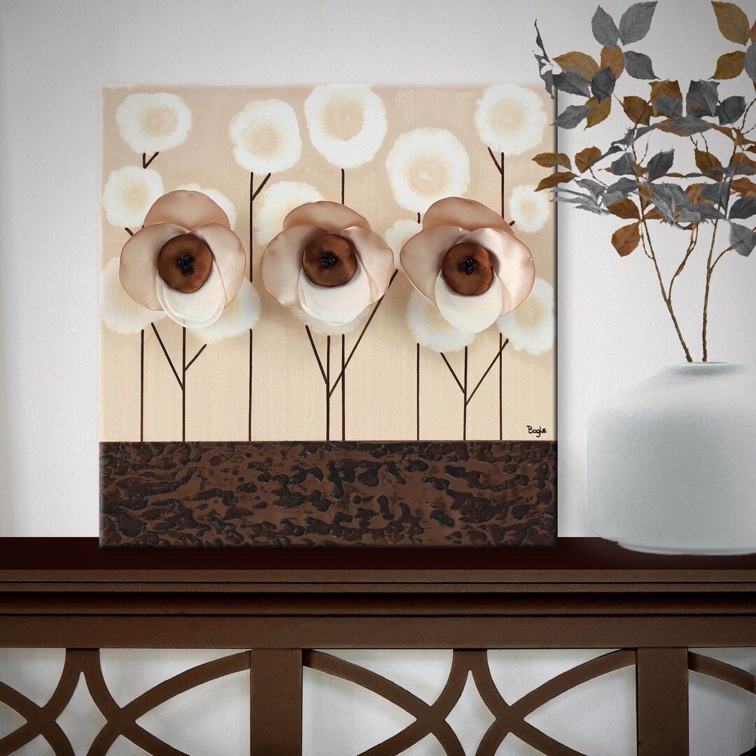 Textured Orchid Painting: Satin Flowers, Earth Tones, Small Canvas ...