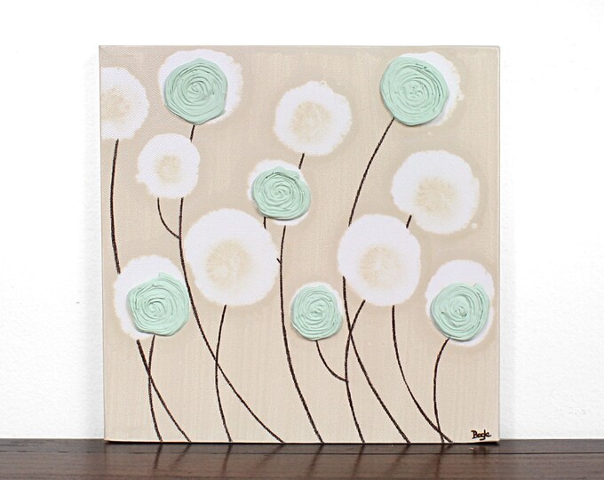 Original Textured Rose Painting Small Canvas Art Green and - Etsy