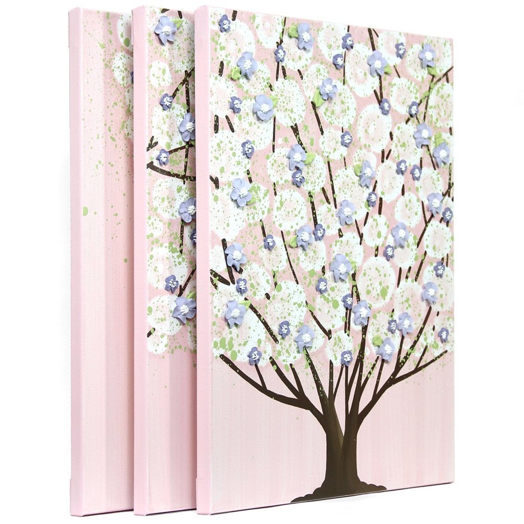 Pink and Purple Nursery Canvas Art, Tree Painting for Girls Room, 3D ...