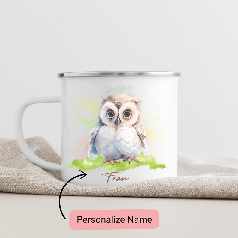 Personalized Owl Enamel Mug for Kids, Custom Name, Non-breakable Mug ...