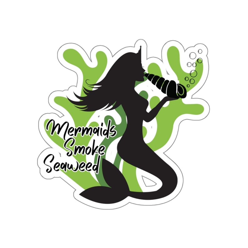 Mermaid Smoking Seaweed Die-cut Sticker, Ocean Art Decal, Fantasy ...