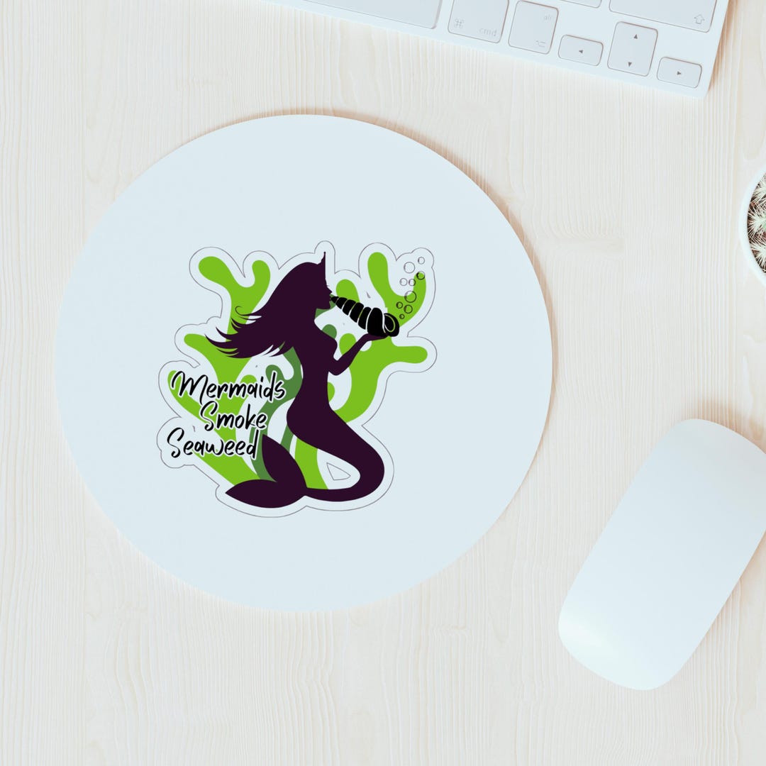 Mermaid Smoking Seaweed Die-cut Sticker, Ocean Art Decal, Fantasy ...