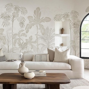 Neutral Palm Tree Wallpaper – Elegant Tropical Wall Mural for Living ...