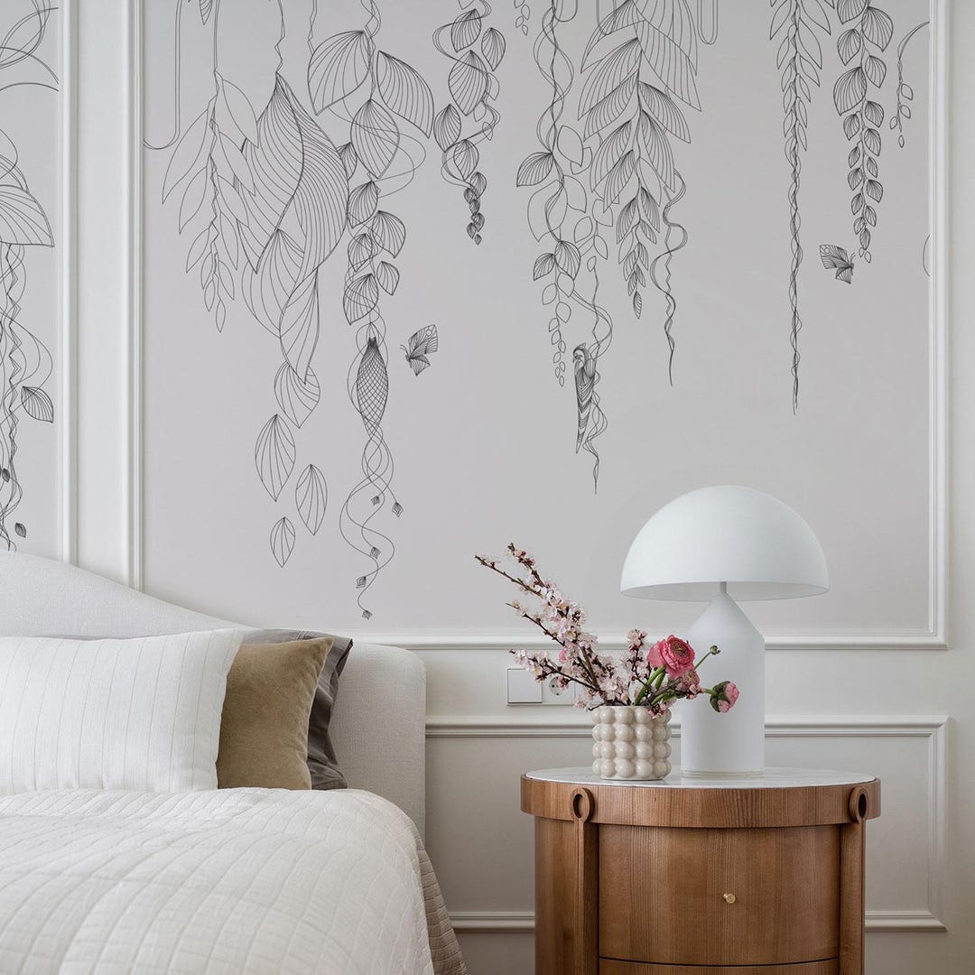 Black White Lines Self Adhesive Wall Mural, Neutral Abstract Peel and ...