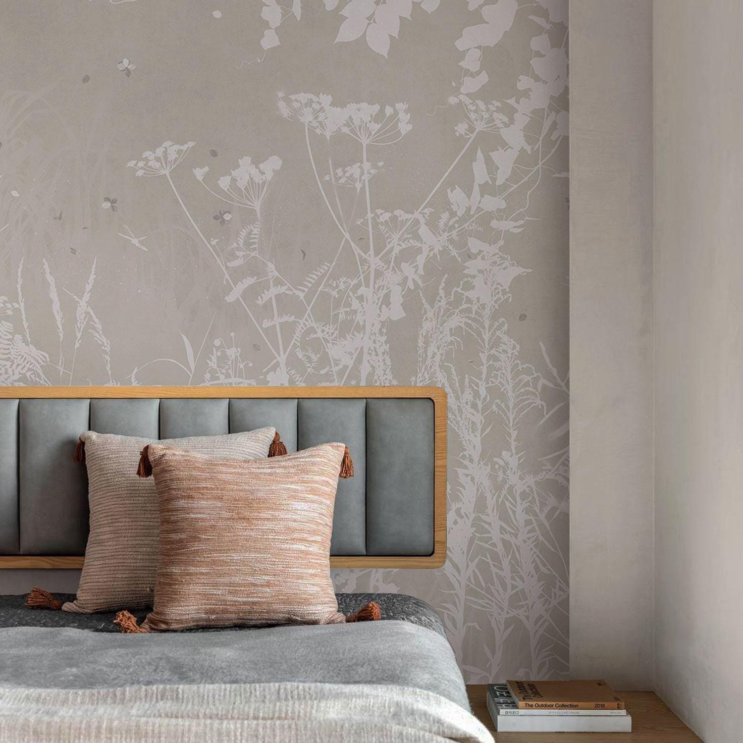 Cream Field Wallpaper for Modern Interiors, Minimalist Botanical Wall ...