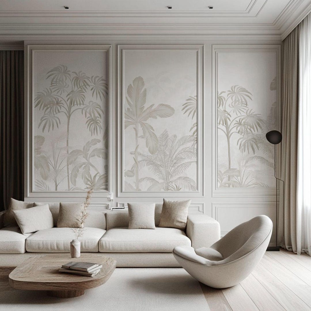Neutral Palm Tree Wallpaper – Elegant Tropical Wall Mural for Living ...