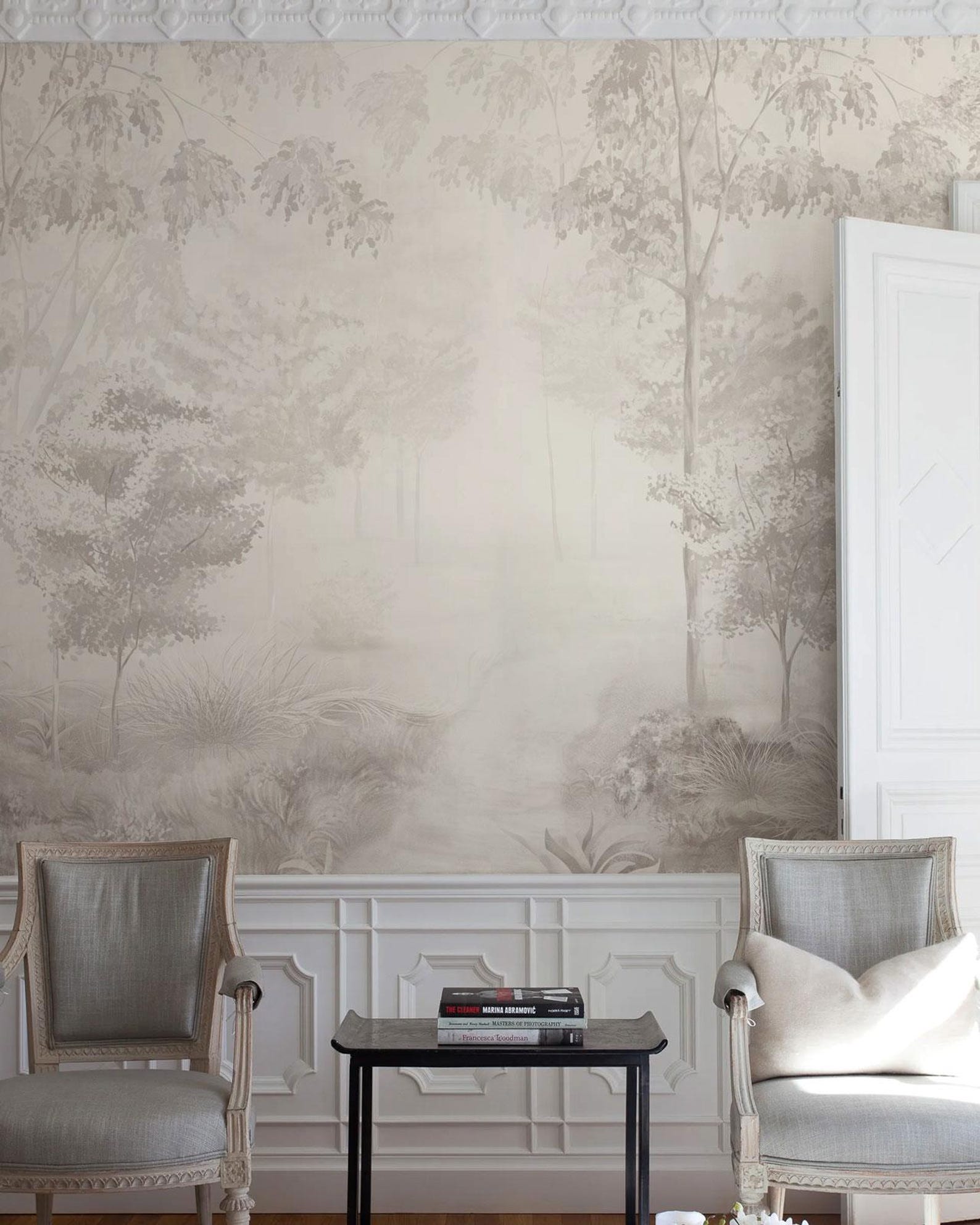 Beige Forest Wallpaper – Neutral Tree Mural for Bedroom and Living Room ...