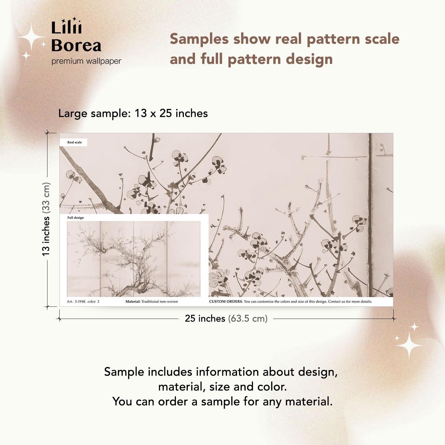 Neutral Ink Branch Wallpaper Mural, Japandi Tree Wall Art, Beige Gray ...