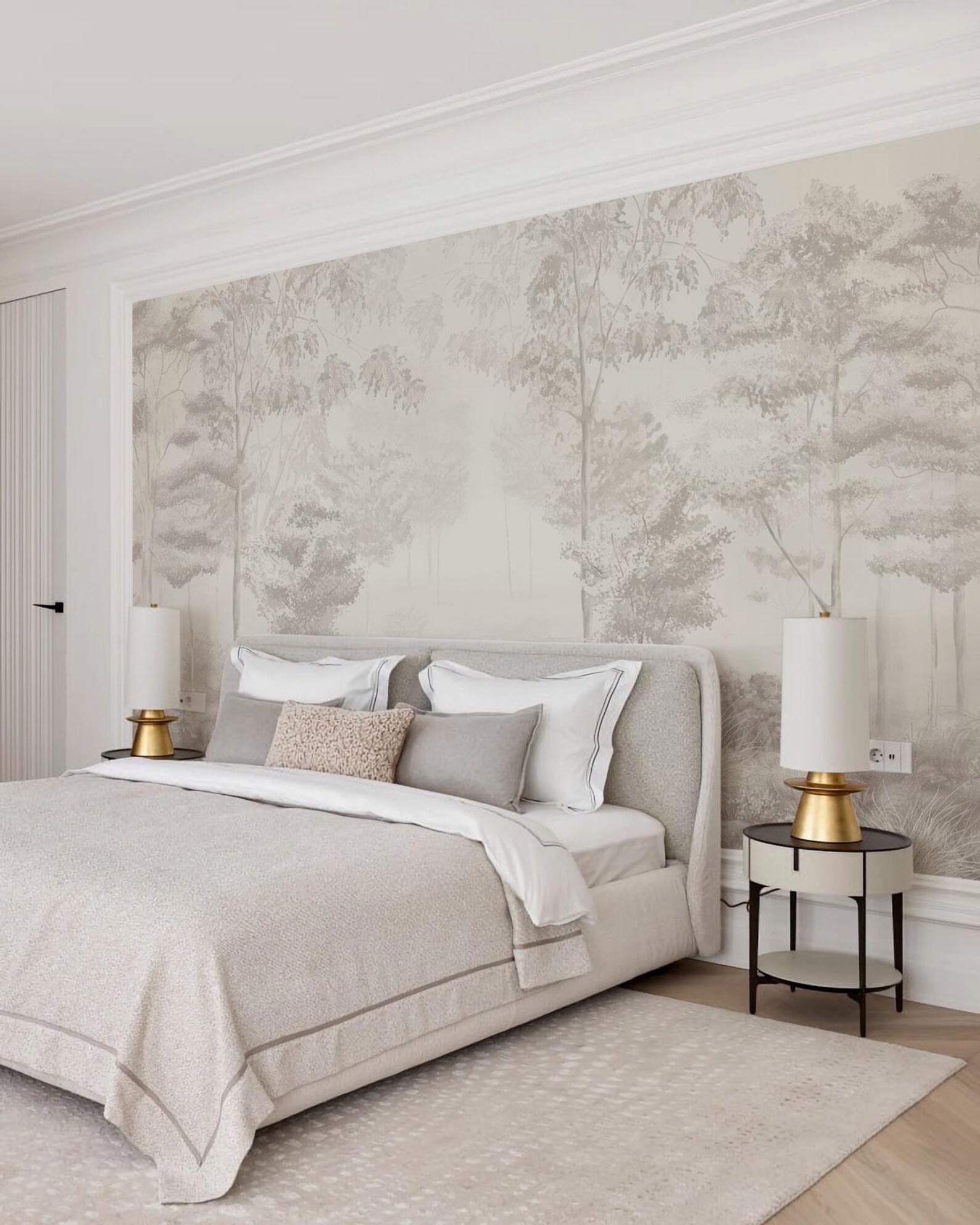 Beige Forest Wallpaper – Neutral Tree Mural for Bedroom and Living Room ...
