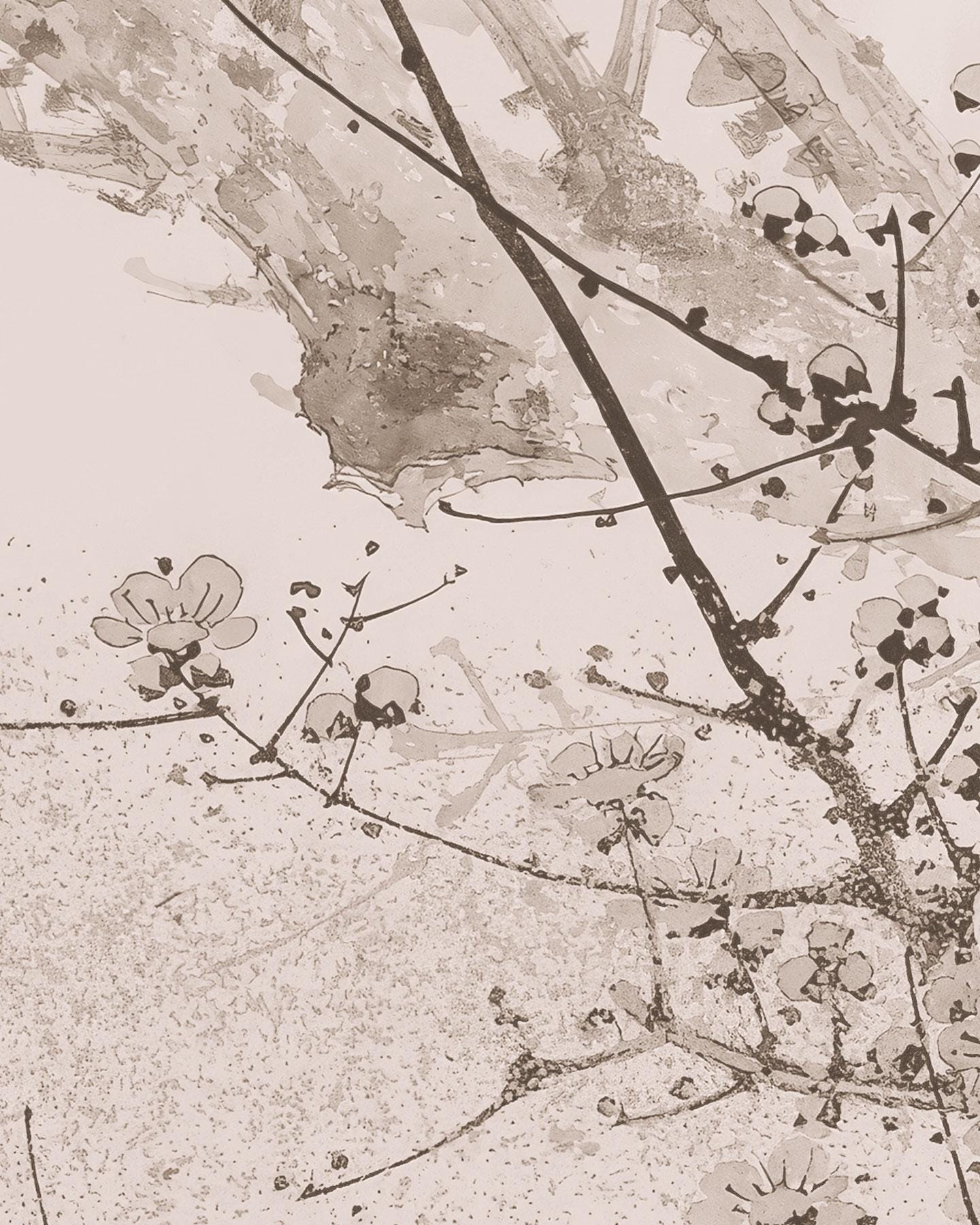 Neutral Ink Branch Wallpaper Mural, Japandi Tree Wall Art, Beige Gray ...
