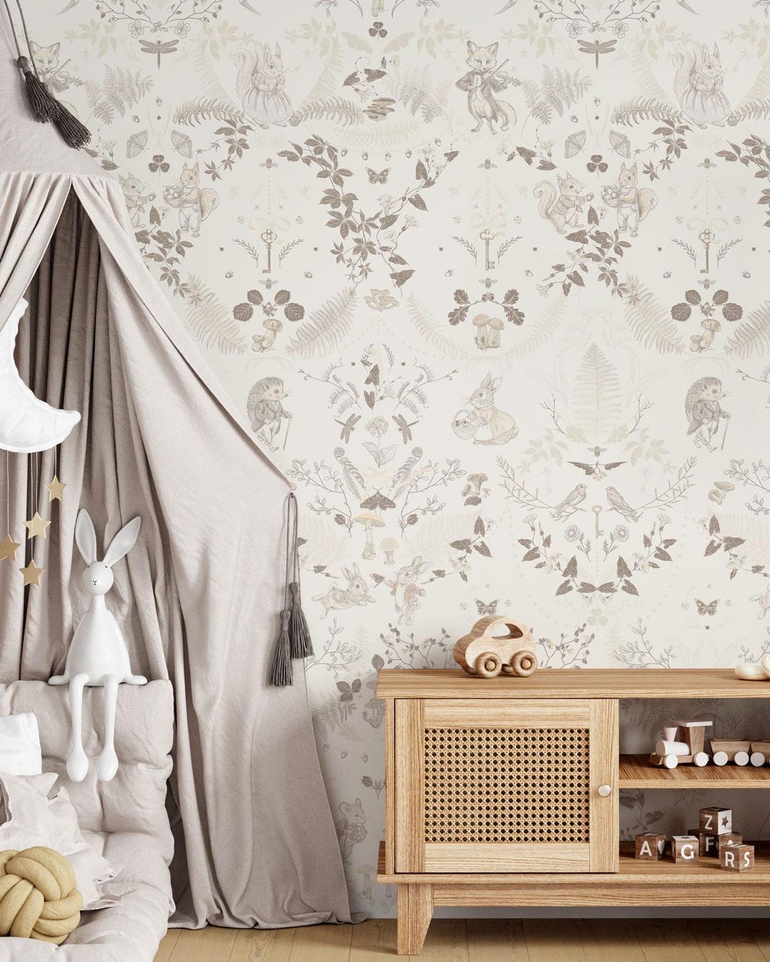 Neutral Botanical Wallpaper Mural for Bedroom & Living Room, Soft Beige ...
