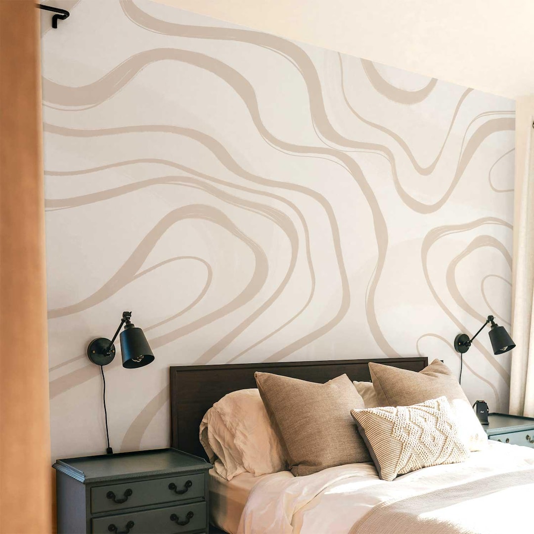 Beige Abstract Wall Mural – Neutral Minimalist Lines Wallpaper, Modern ...