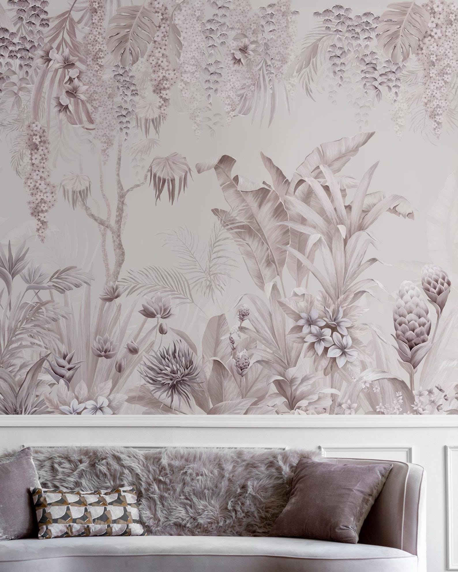 Wisteria Botanical Wall Mural, Blush Floral Wallpaper, Neutral Pastel ...