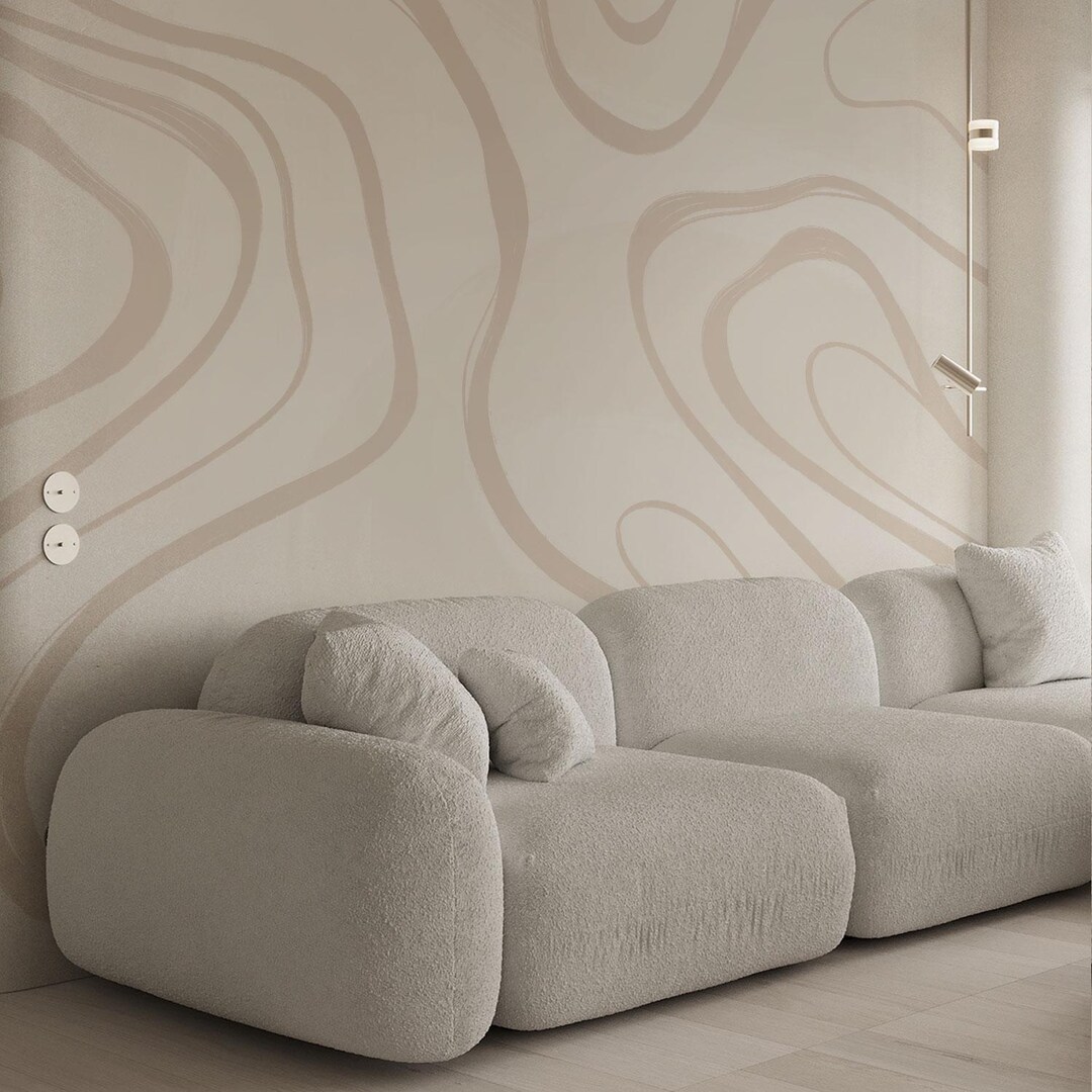 Beige Abstract Wall Mural – Neutral Minimalist Lines Wallpaper for ...