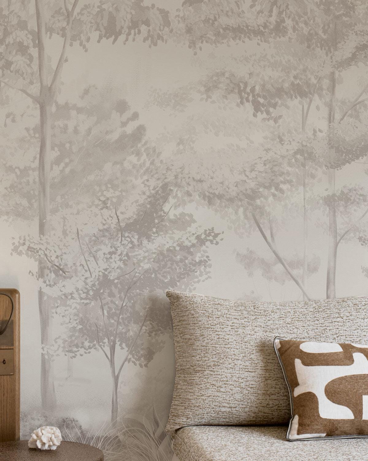 Beige Forest Wallpaper – Neutral Tree Mural for Bedroom and Living Room ...