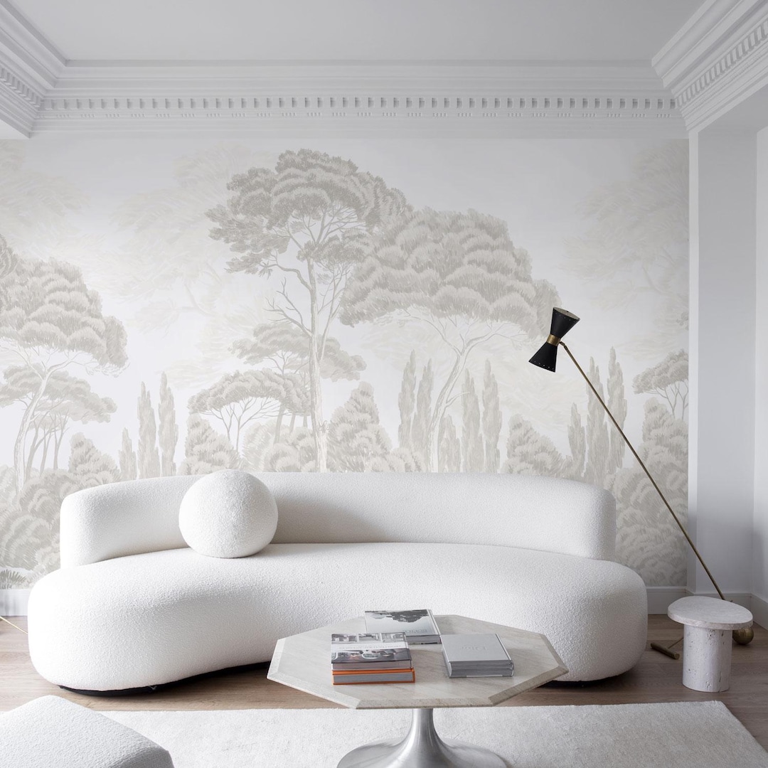 Custom Forest Wallpaper – Neutral Tree Wall Mural, Modern Botanical ...