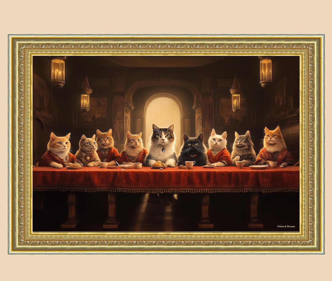 Cats Last Supper Funny Wall Art Print | Vintage Surreal Art | Printable ...