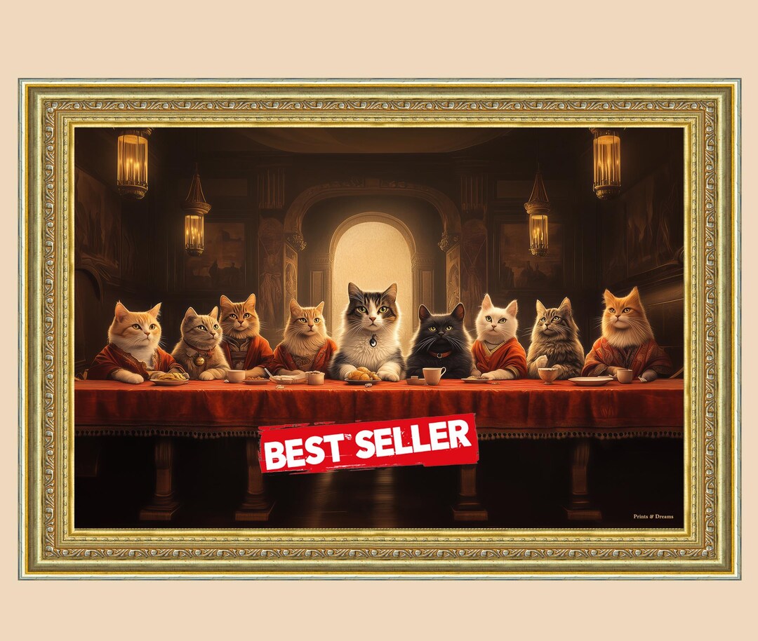 Cats Last Supper Funny Art Print | Vintage Surreal Art | Printable Digital Download | Whimsy ...