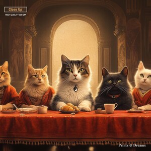 Cats Last Supper Funny Wall Art Print | Vintage Surreal Art | Printable ...