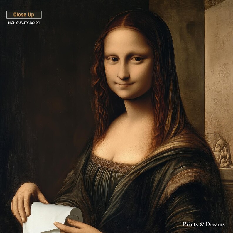 Printable Mona Lisa Funny Art | Mona Lisa on Toilet | Vintage Surreal ...