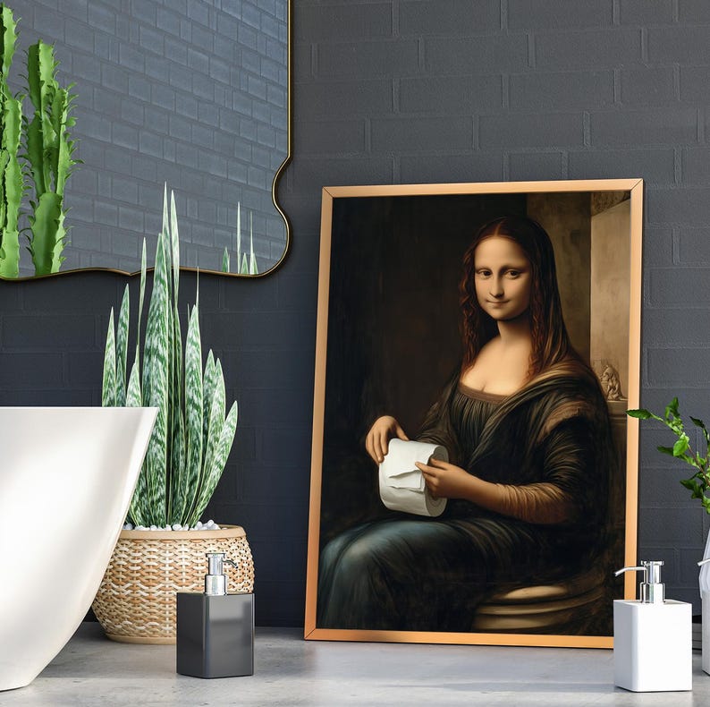 Printable Mona Lisa Funny Art | Mona Lisa on Toilet | Vintage Surreal ...