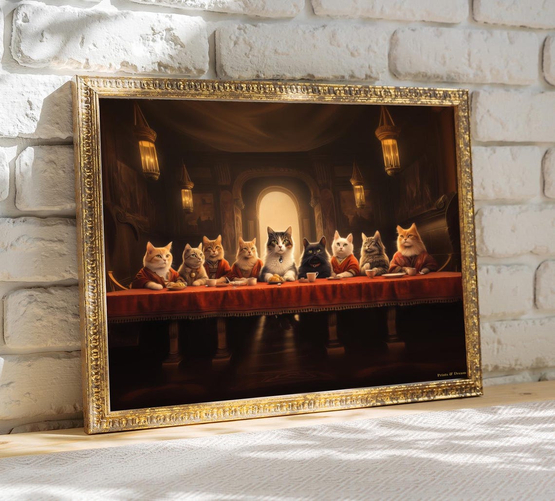 Cats Last Supper Funny Wall Art Print | Vintage Surreal Art | Printable ...