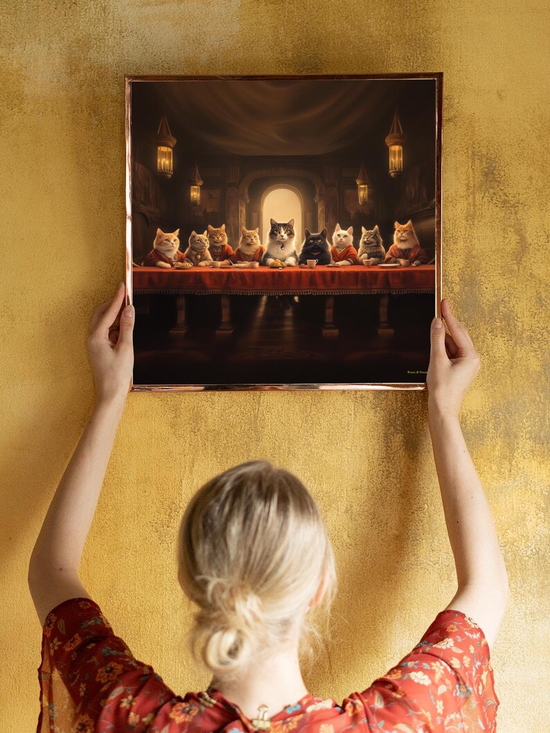 Cats Last Supper Funny Wall Art Print | Vintage Surreal Art | Printable ...