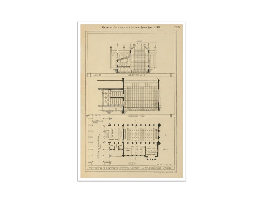 Harvard College Library Expansion, Restored Vintage Sepia University ...