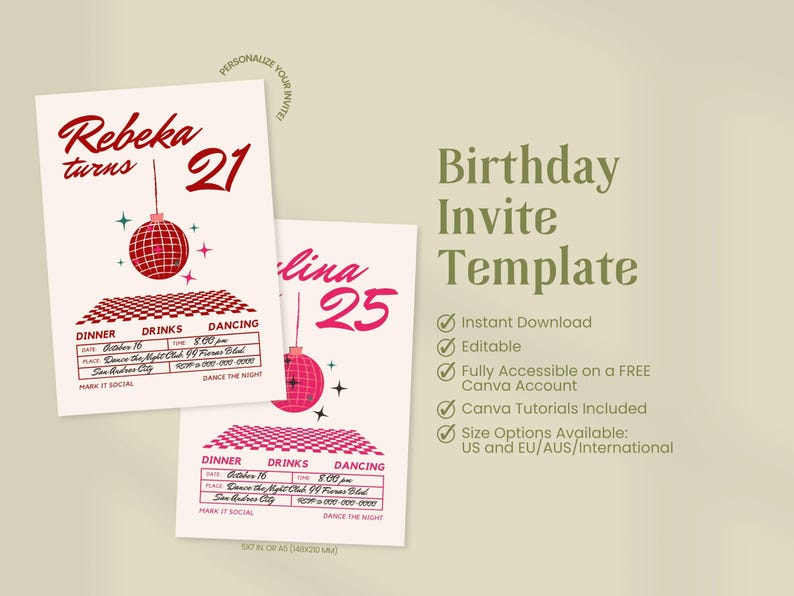 Retro Disco Dancing Birthday Invitation | Funky Discotheque Nightclub ...