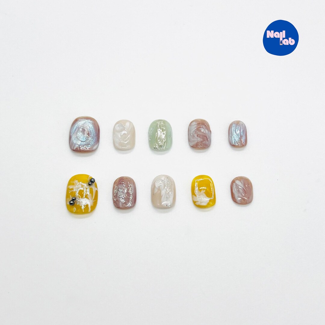 Pastel Marble Press on Nails: Short Abstract Nail Art - Etsy