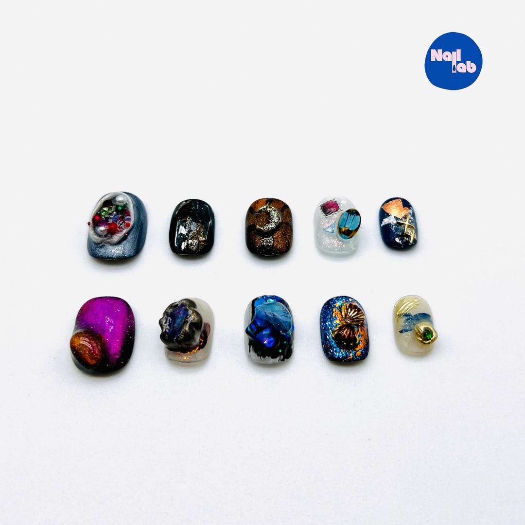 Opal Bloom Cosmic Dream Short Press-on Handmade Nails – 3D Gemstone ...