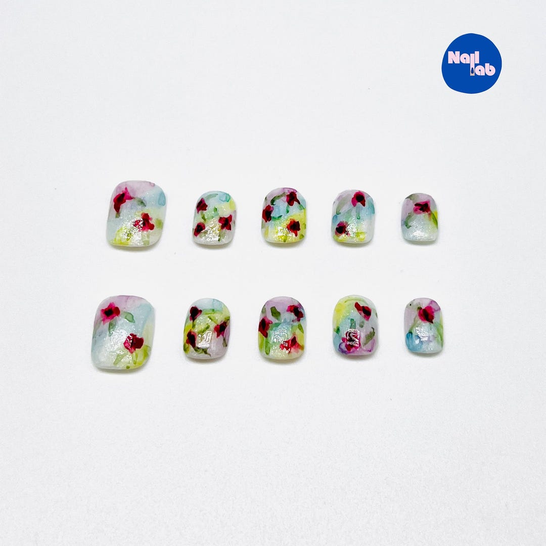 Monet Roses Handcrafted Press-on Nails | Reusable Short Nail Hand ...