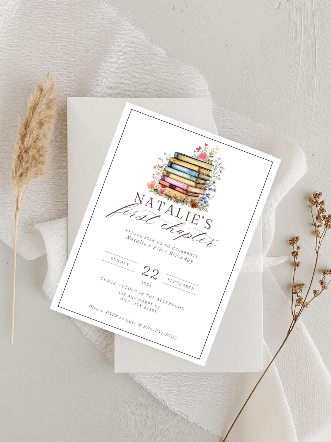 First Chapter Birthday Invitation: Floral Book Theme (editable Canva ...