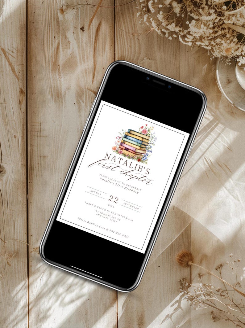 First Chapter Birthday Invitation: Floral Book Theme (editable Canva ...