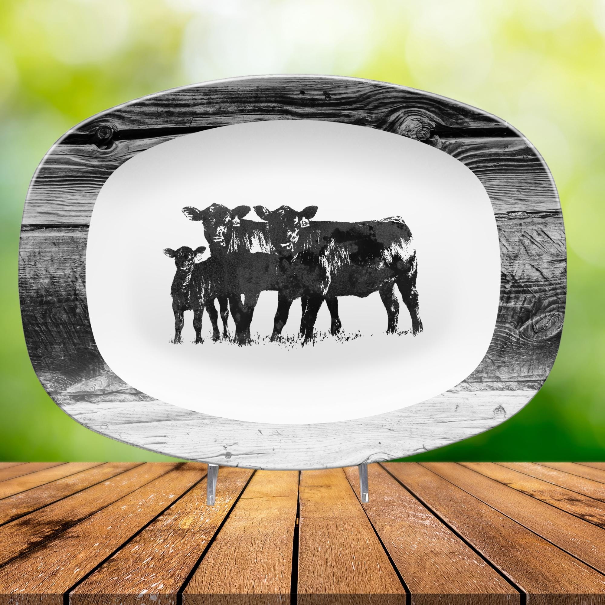 Black Angus Cow Platter, Farmhouse Serving Tray, Unbreakable,, Rustic ...